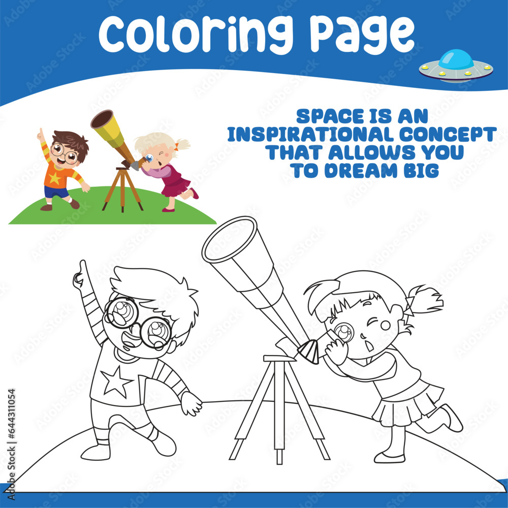 Simple coloring page for kids, cute little boy and girl pointing on the ...