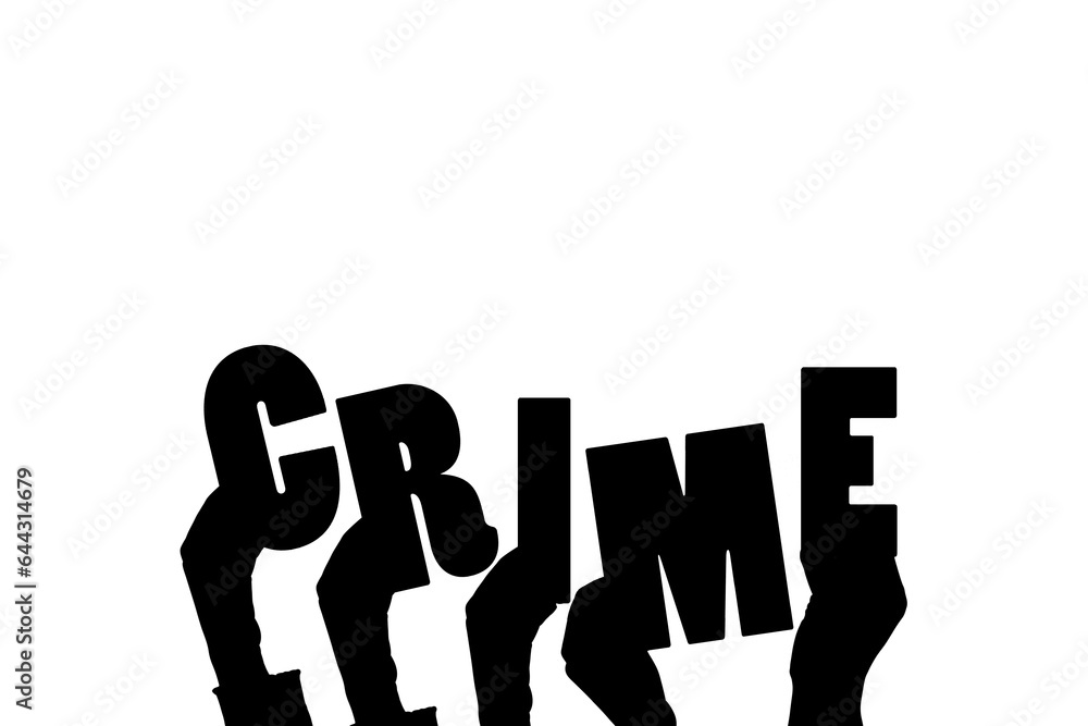 Digital png silhouette illustration of hands holding crime text on ...
