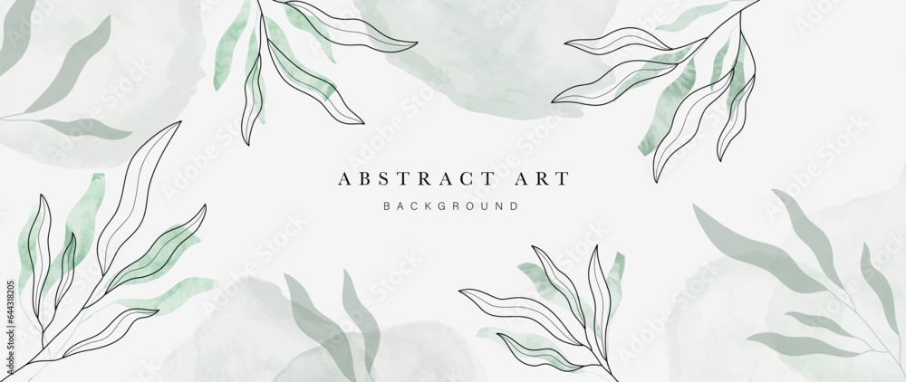 Abstract foliage art background vector. Botanical watercolor hand drawn ...