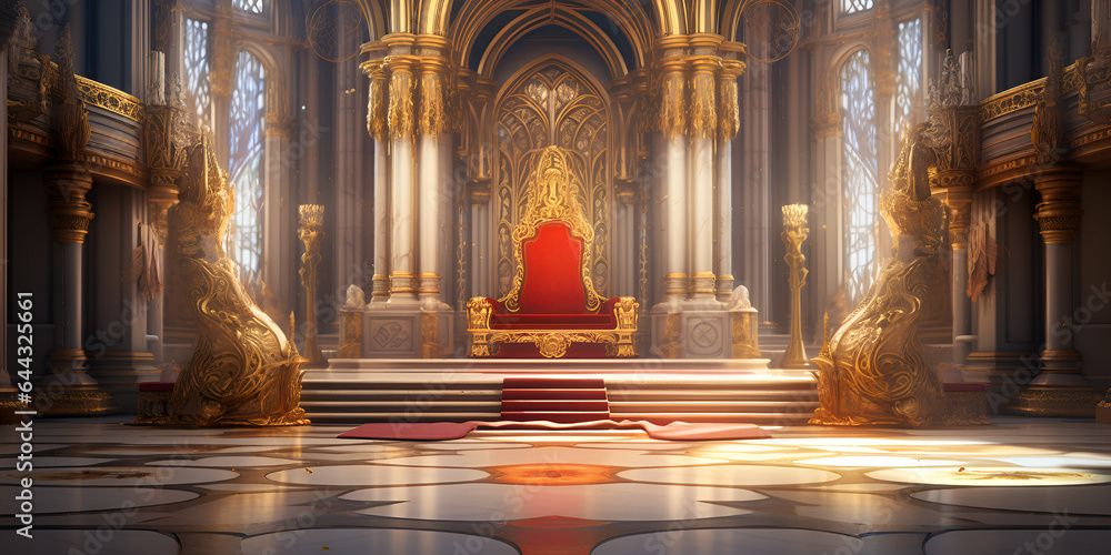 Majestic Medieval Throne Room with King Golden Filigree Castle Chamber ...