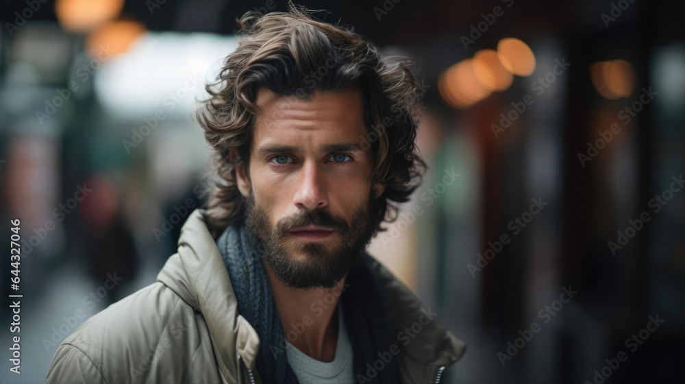 Portrait of a male actor on a bustling film set embodying diverse roles ...