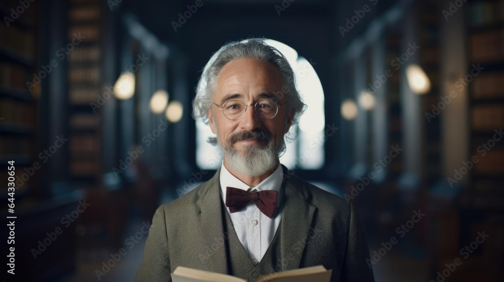 Portrait of a male historian at a prestigious university teaching ...