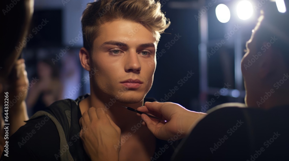 Portrait of a male makeup artist backstage at a fashion show ...