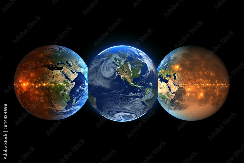 Space view of Earth during different seasons: summer solstice, winter ...