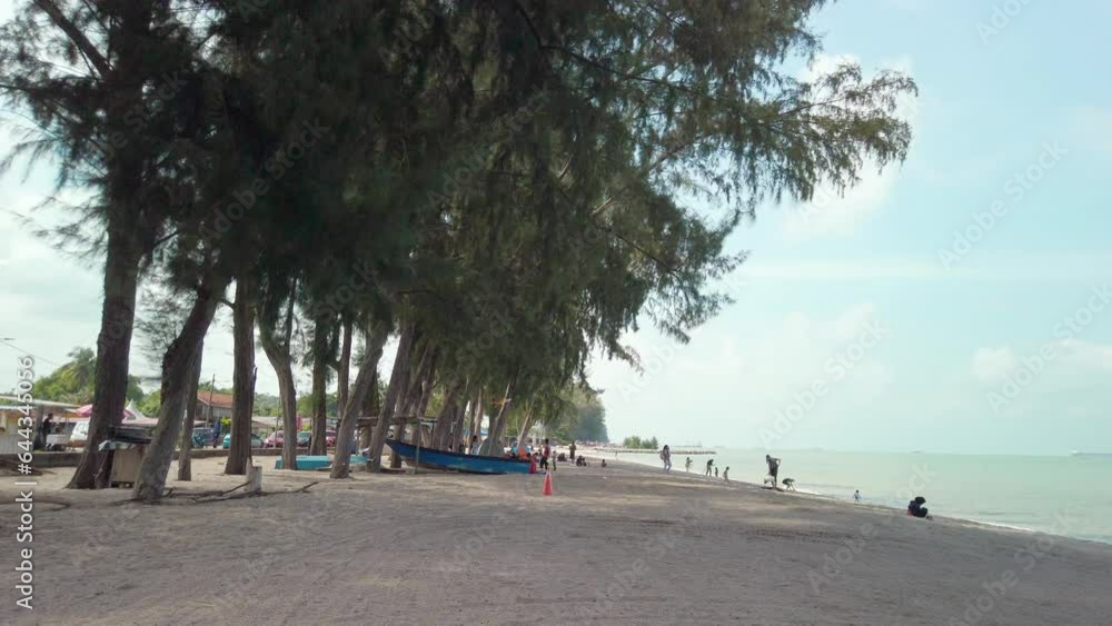 Cinematic footage of Pantai Puteri Beach in Melaka, Malaysia, during a ...