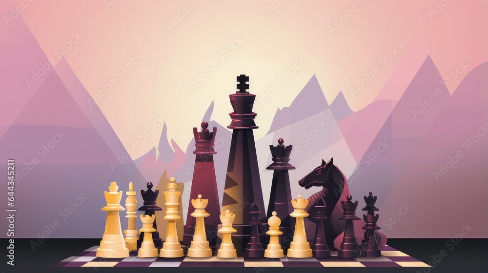 Minimalistic 2D Illustration of a Stock Market Chess: A chessboard with ...
