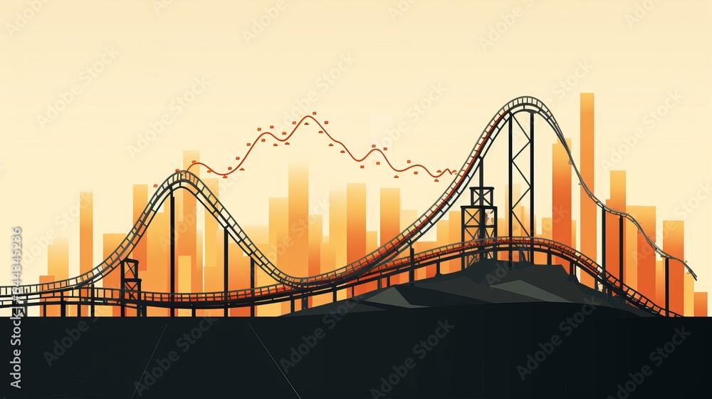 Minimalistic 2D Illustration of a Stock Market Roller Coaster: A ...