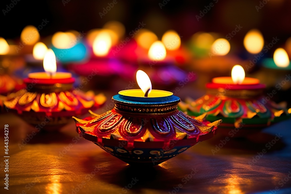 Happy diwali diya lamps lit up for dipavali Hindu festival of lights ...