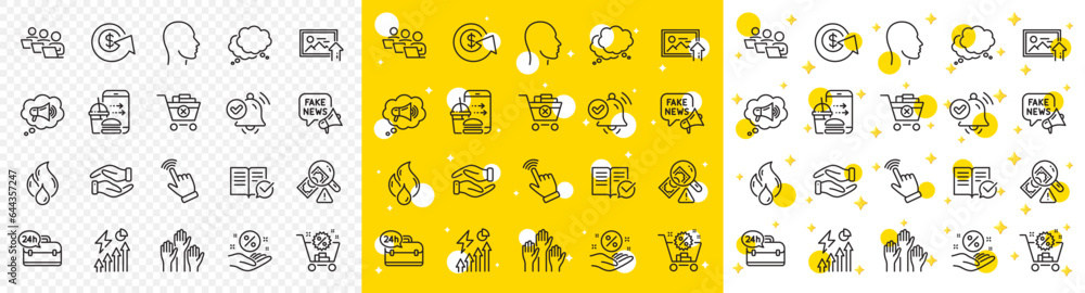 Outline Helping hand, Speech bubble and Megaphone line icons pack for web with Approved ...