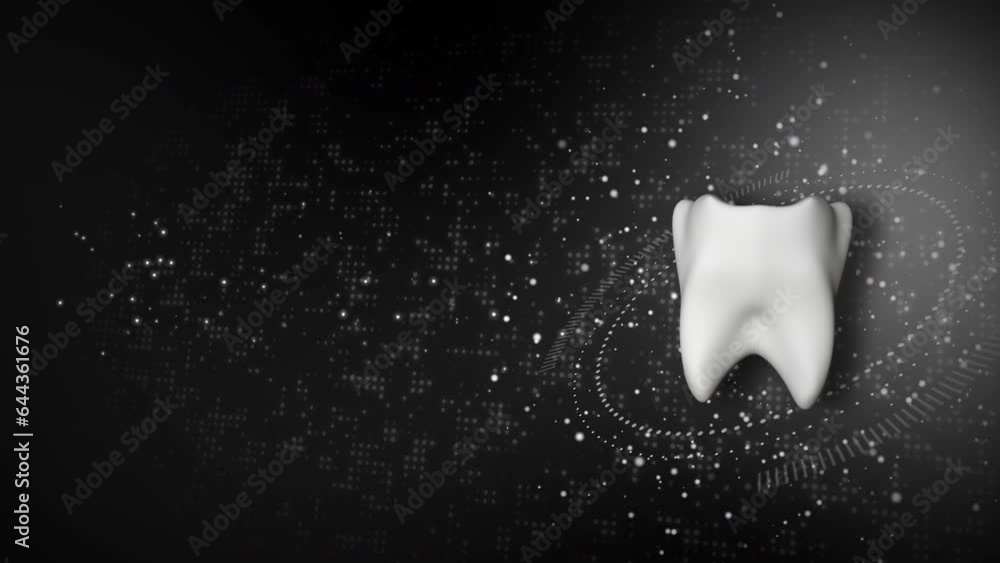 3d model of white tooth rotating on black background with glowing ...