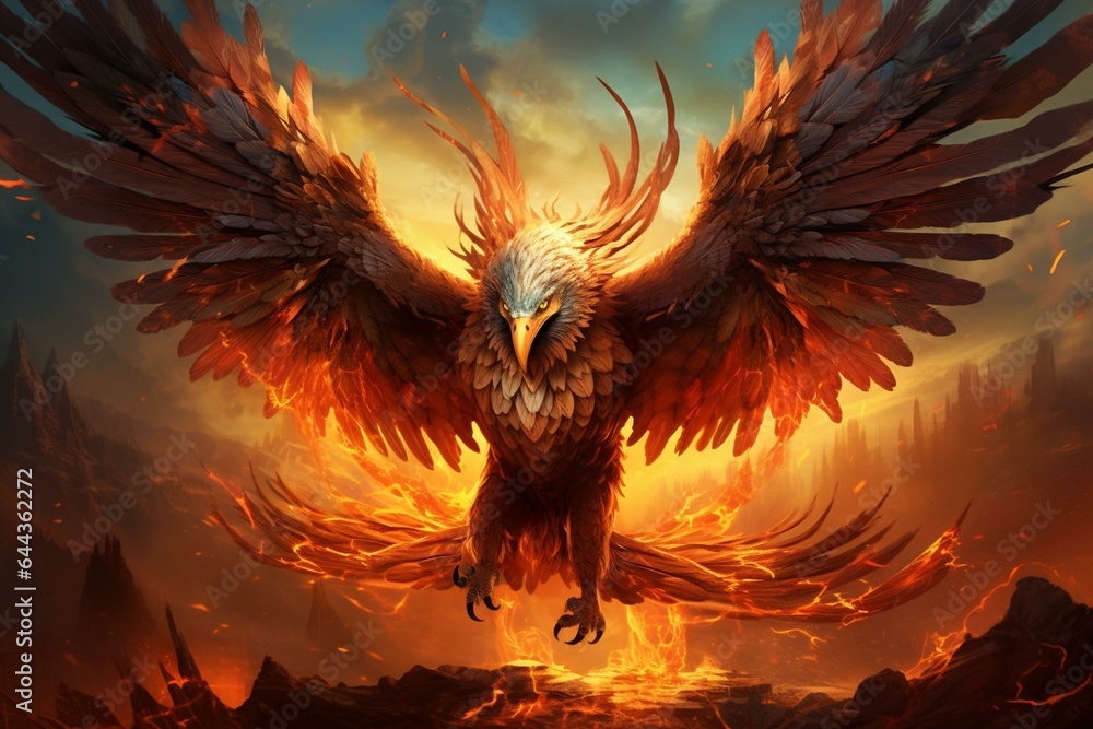 Phoenix legend creature revival depicted in a series of 9 images ...