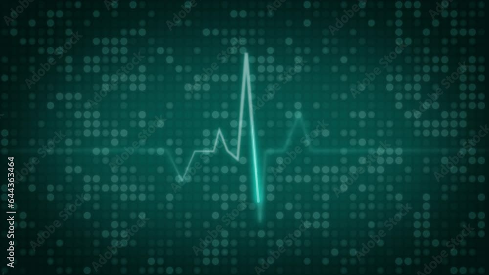 Animated heartbeat pulse line on green background with blinking pixels ...