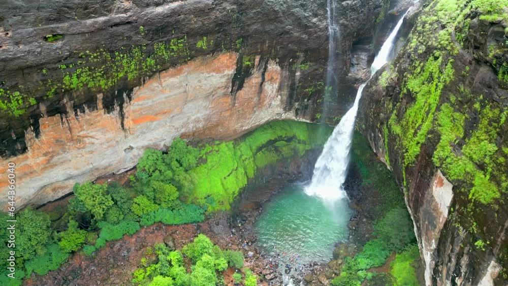 beautiful devkund waterfalls in pune in maharastra wide to closeup view ...