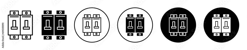 Circuit breaker icon set. mcb safety switchboard panel vector symbol in ...