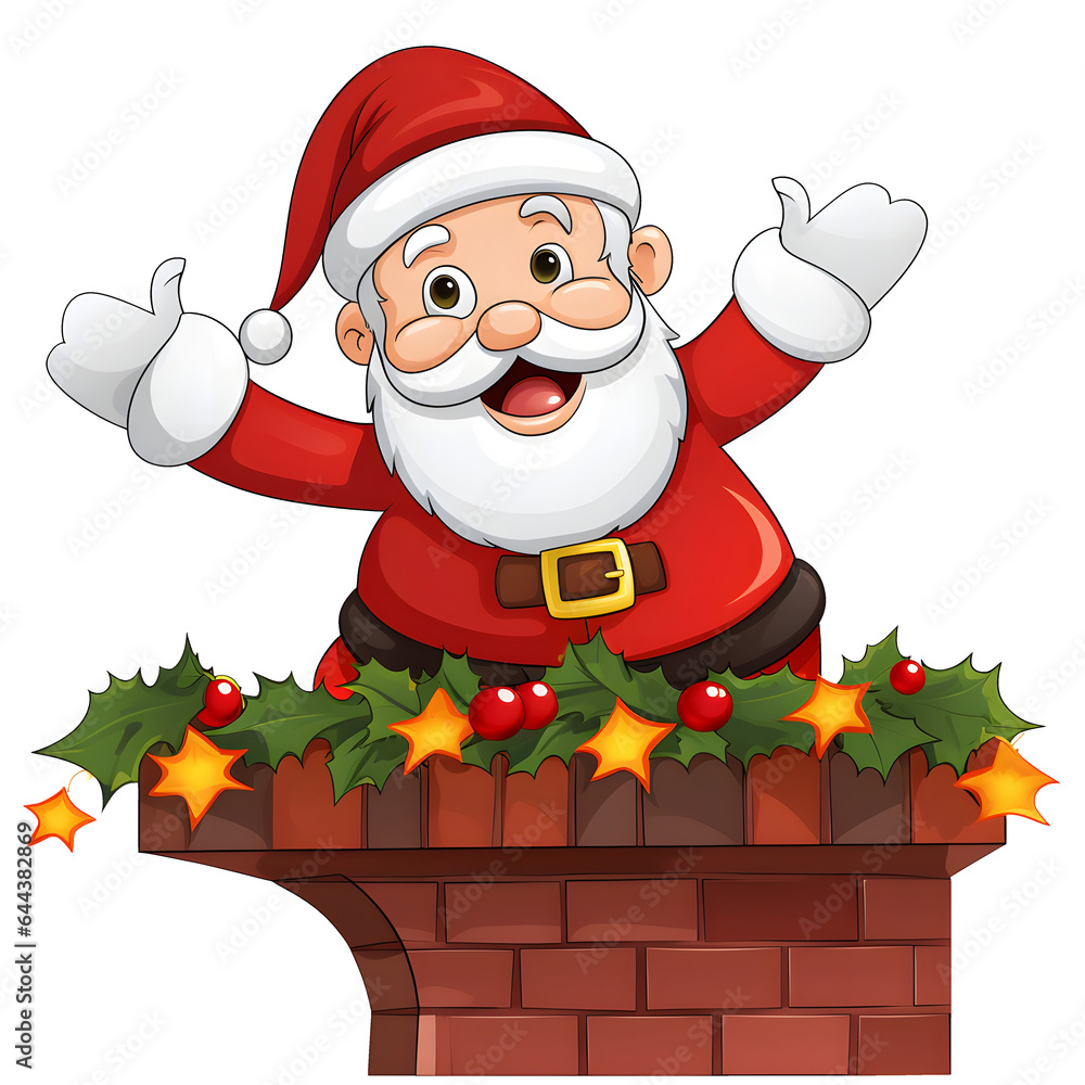 Cartoon clipart of Santa Claus coming down the chimney, transparent ...