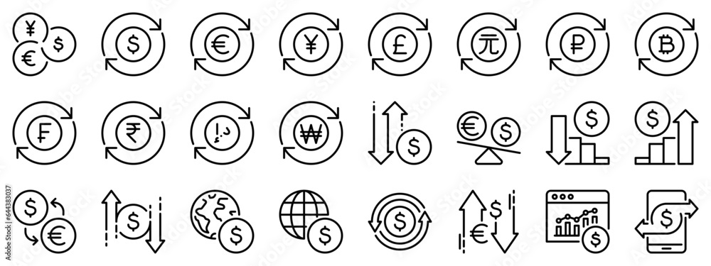 Line icons about currency exchange. Line icon on transparent background ...