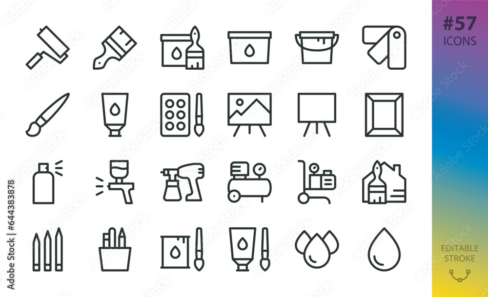 Painting isolated icons set. Set of paint roller, paintbrush, varnish ...