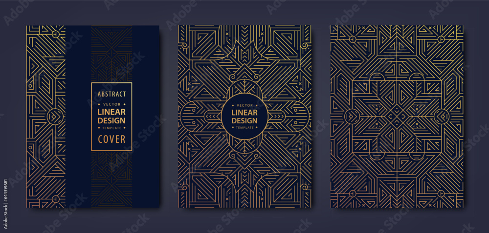 Set of vector art deco, gatsby golden covers. Trendy graphic poster ...