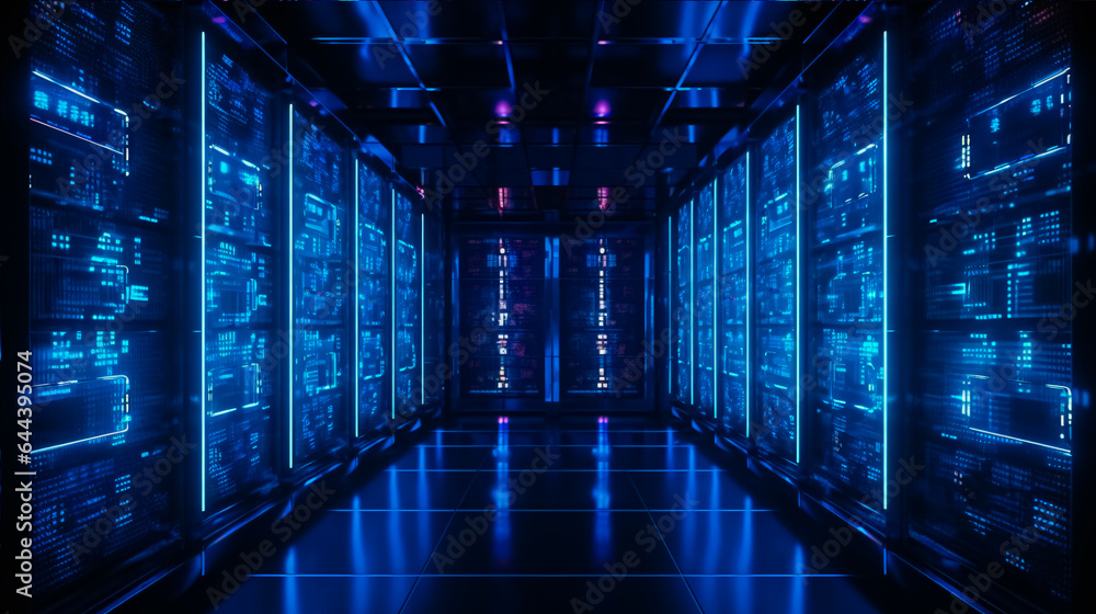 Telecommunications and Supercomputer Technology Concept in a Working ...