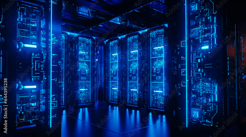 Telecommunications and Supercomputer Technology Concept in a Working ...