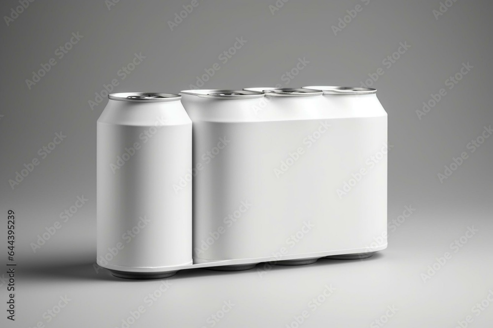 Mockup of empty white six-pack beer can carrier, isolated. Generative ...