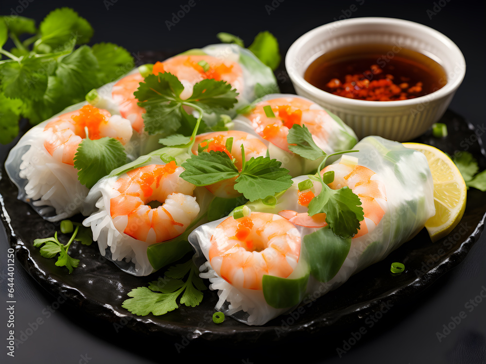 Vietnamese shrimp spring rolls (Gỏi Cuốn). Asian vietnamese food shrimp ...