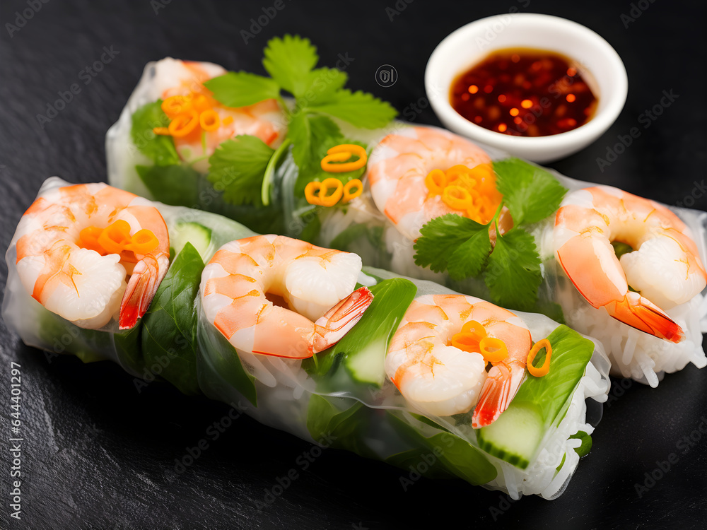 Vietnamese shrimp spring rolls (Gỏi Cuốn). Asian vietnamese food shrimp ...