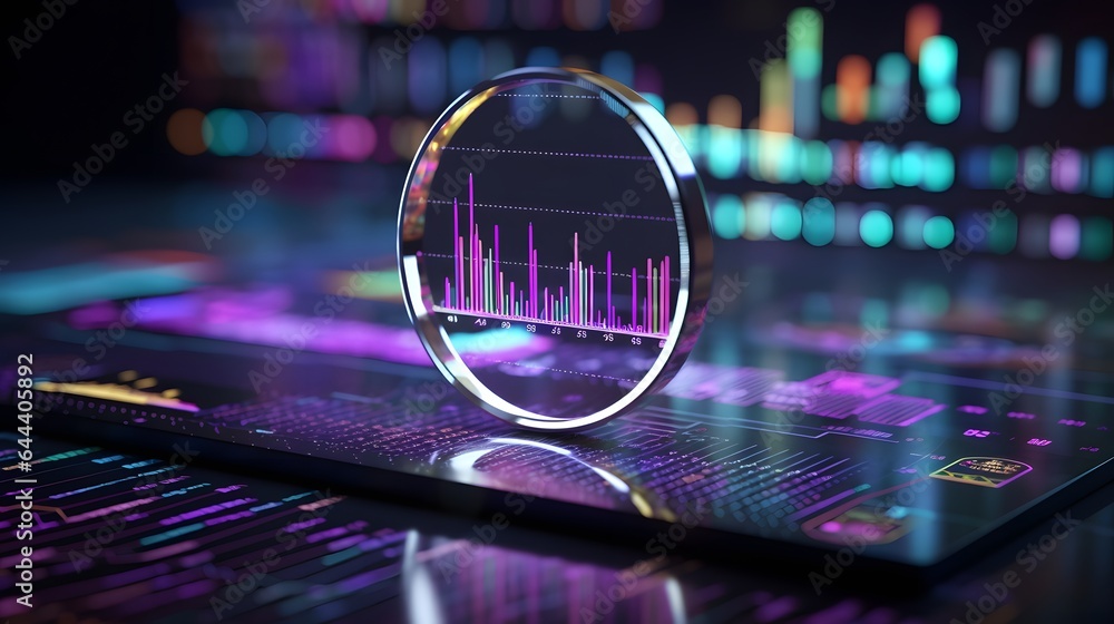 Data analysis, search engine optimization or SEO. magnifier, charts ...