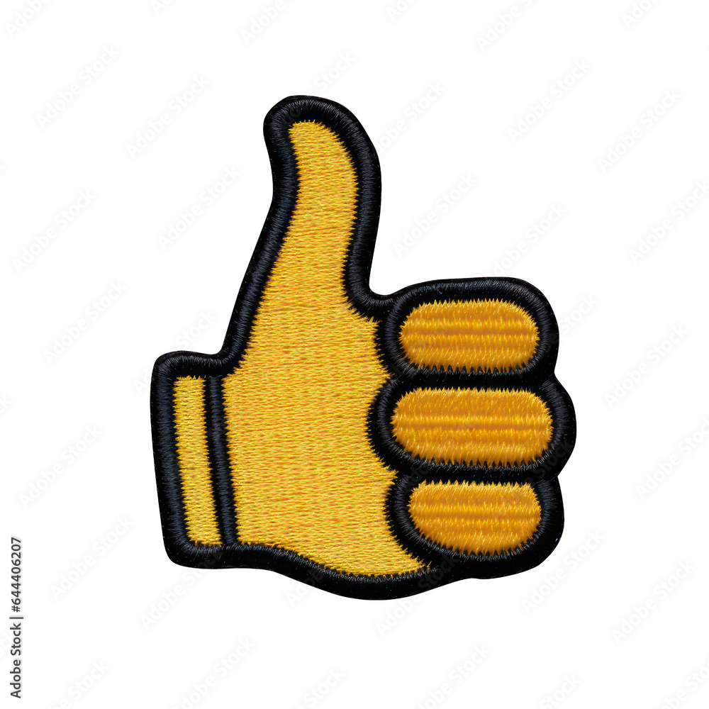 thumbs up emoji embroidered patch badge on isolated transparent background png, generative ai ...