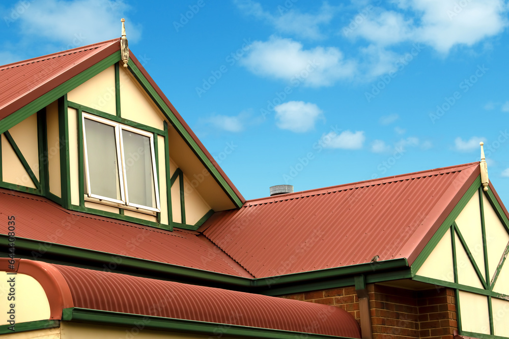 Red Colorbond Roof Underneath the Billowing Blue Sky Stock Photo ...