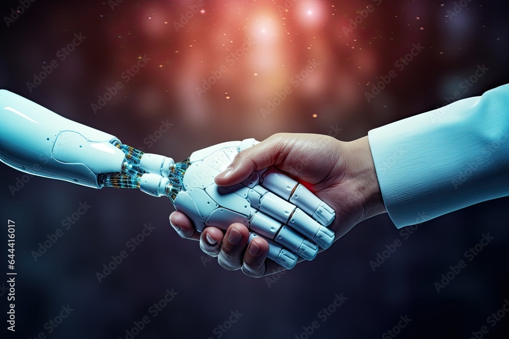 handshake human hand and robot hand business concept illustration Stock ...