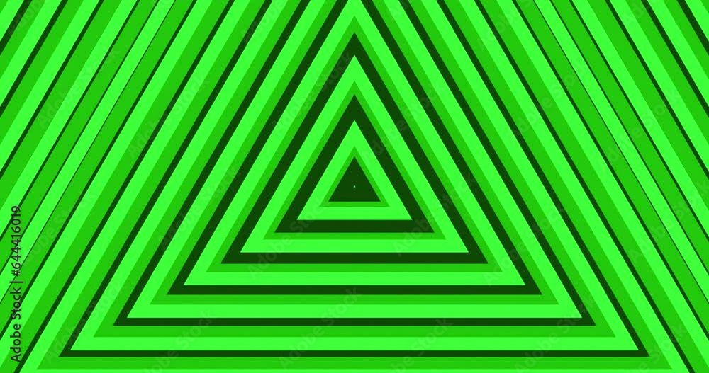 Green color growing triangle rings oscilating like radio waves over ...
