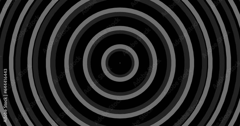 Abstract Growing grey rings minimal animation over black backdrop for ...