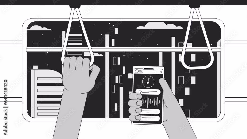Pov listening music in subway train bw lo fi animated background ...