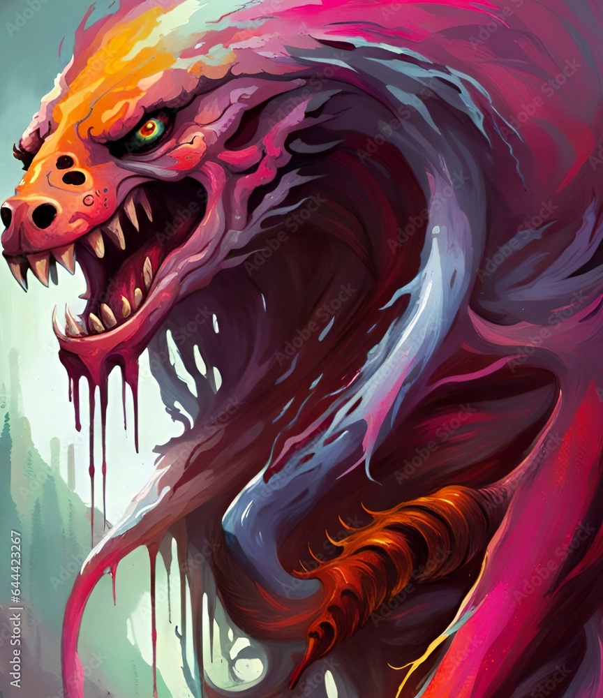 there is a painting of a monster with a big mouth, comic book cover of ...