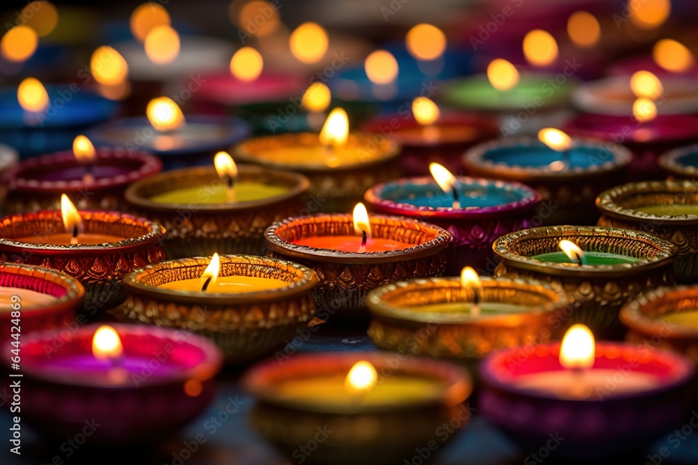 Happy Diwali Hindu festival colorful traditional oil Diya lamps lit ...