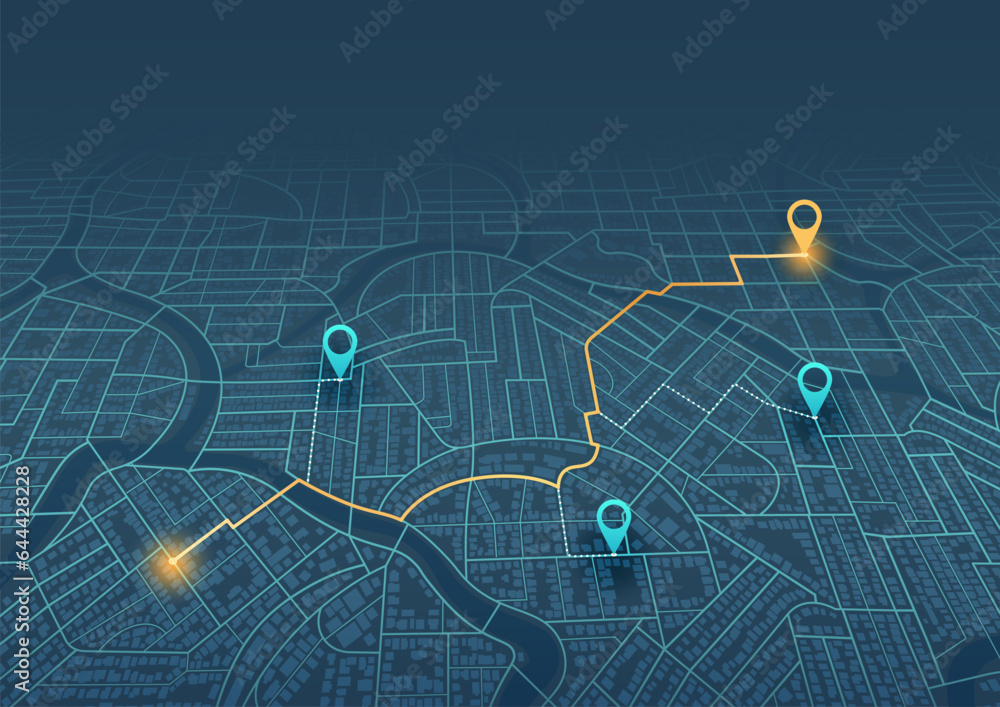 Perspective GPS navigator screen. Geometric element, online navigation ...