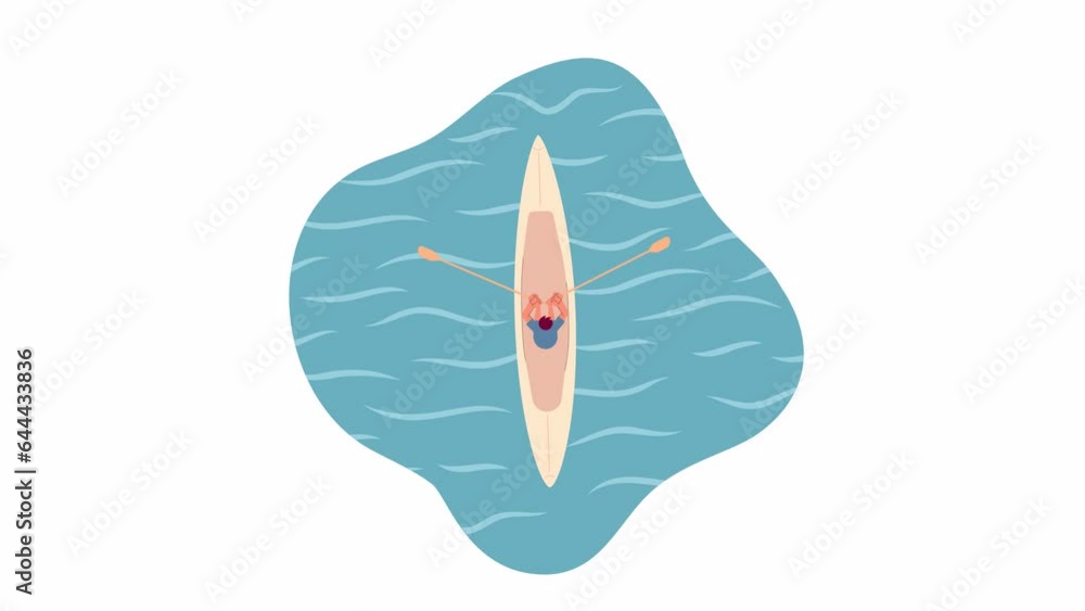 Sea kayaker rowing with paddles 2D character animation. Kayaking ...