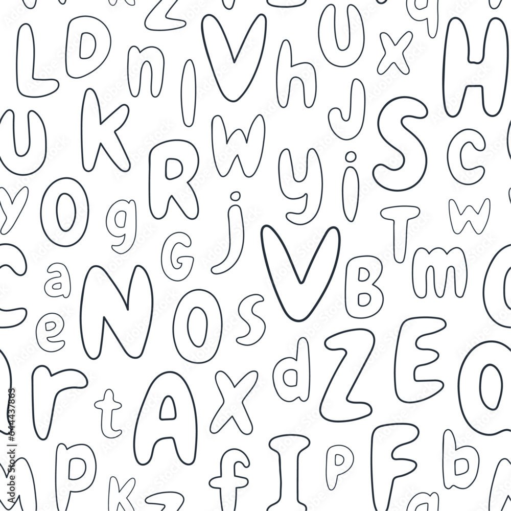 Seamless pattern alphabet letters in outline hand drawn. Calligraphy ...