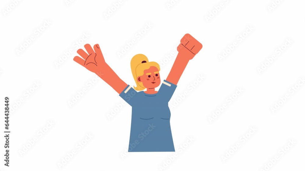Vidéo Stock European female athlete cheerleader hands up 2D character ...