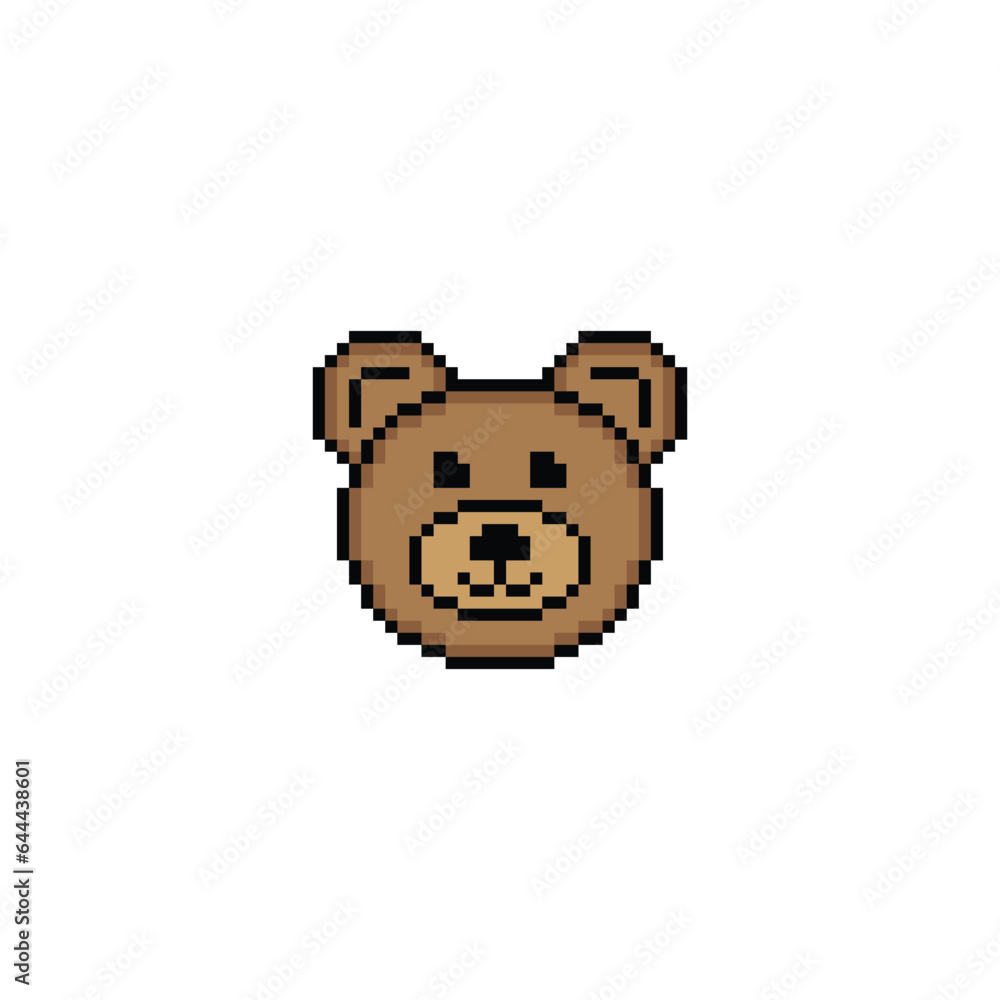 pixel bear icon. Vector pixel art bear head 8 bit game logo for company ...