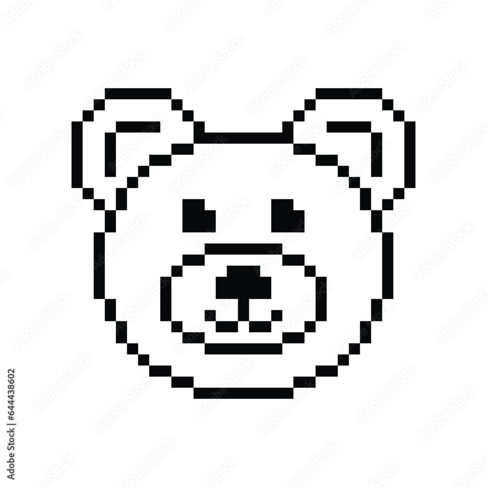 pixel bear icon. Vector pixel art bear head 8 bit game logo for company ...