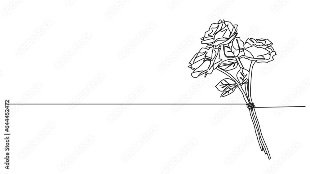 animated continuous single line drawing of small bouquet of roses ...