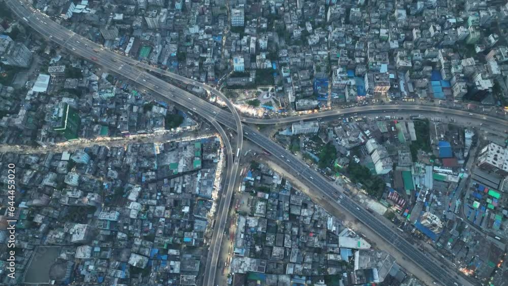Aerial view of Jatrabari Gulistan Flyover junction road at night in Jatrabari Thana district in ...