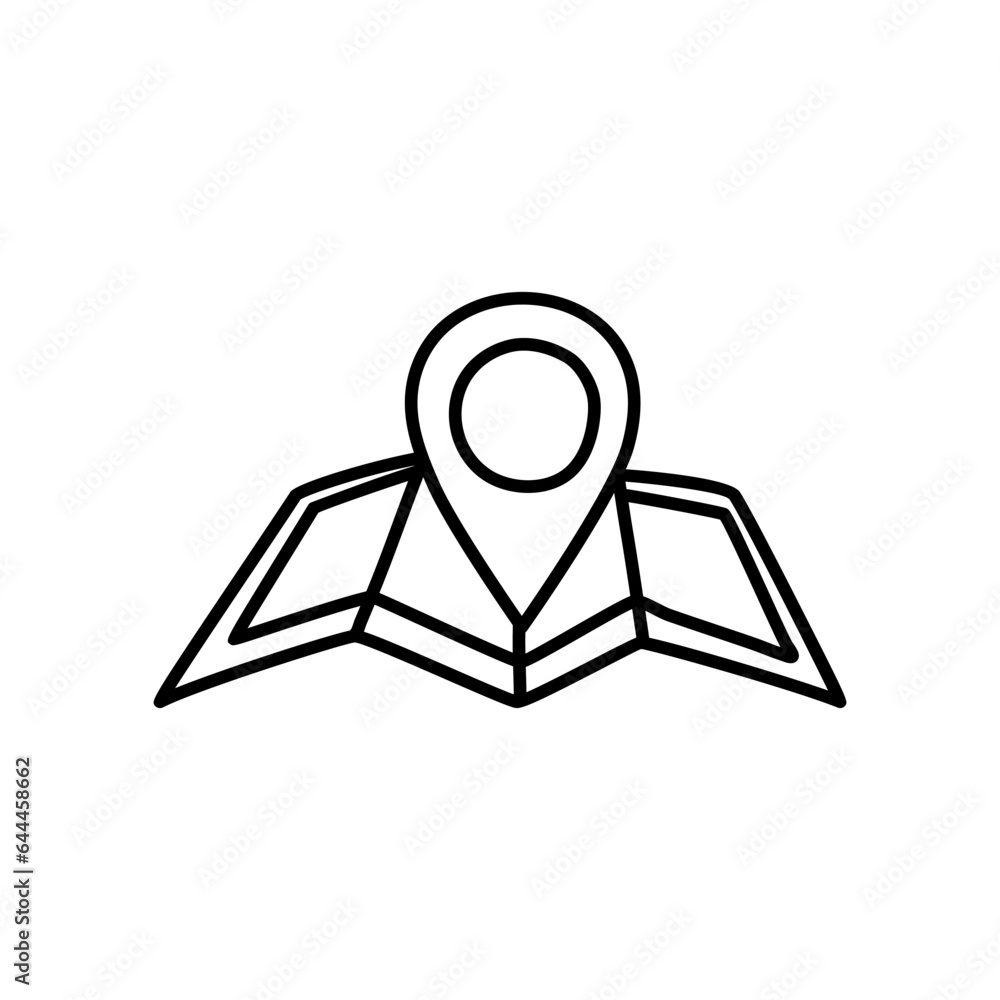 Doodle location icon. Map pictogram. Terrain orientation, gps, isolated ...