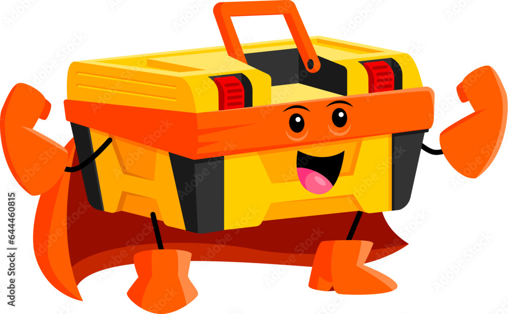 Cartoon toolbox superhero character. Isolated vector lively super hero ...
