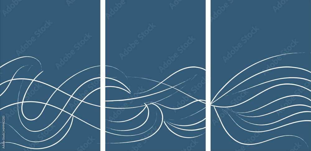 Japanese wave pattern with abstract art background vector. Water surface and ocean elements ...