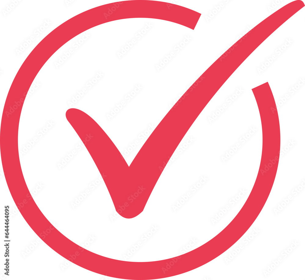 Bright Red checkmark verification icon in a circular border Stock ...