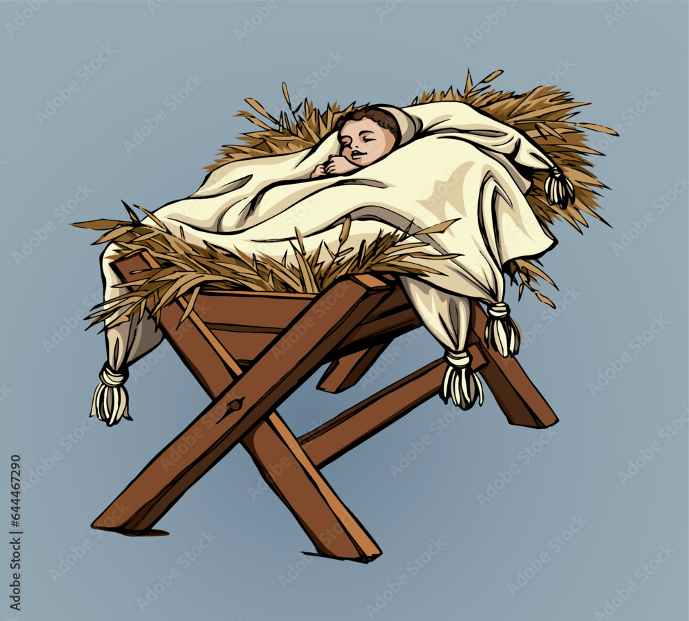 Vector drawing. Baby in a manger Stock Vector | Adobe Stock