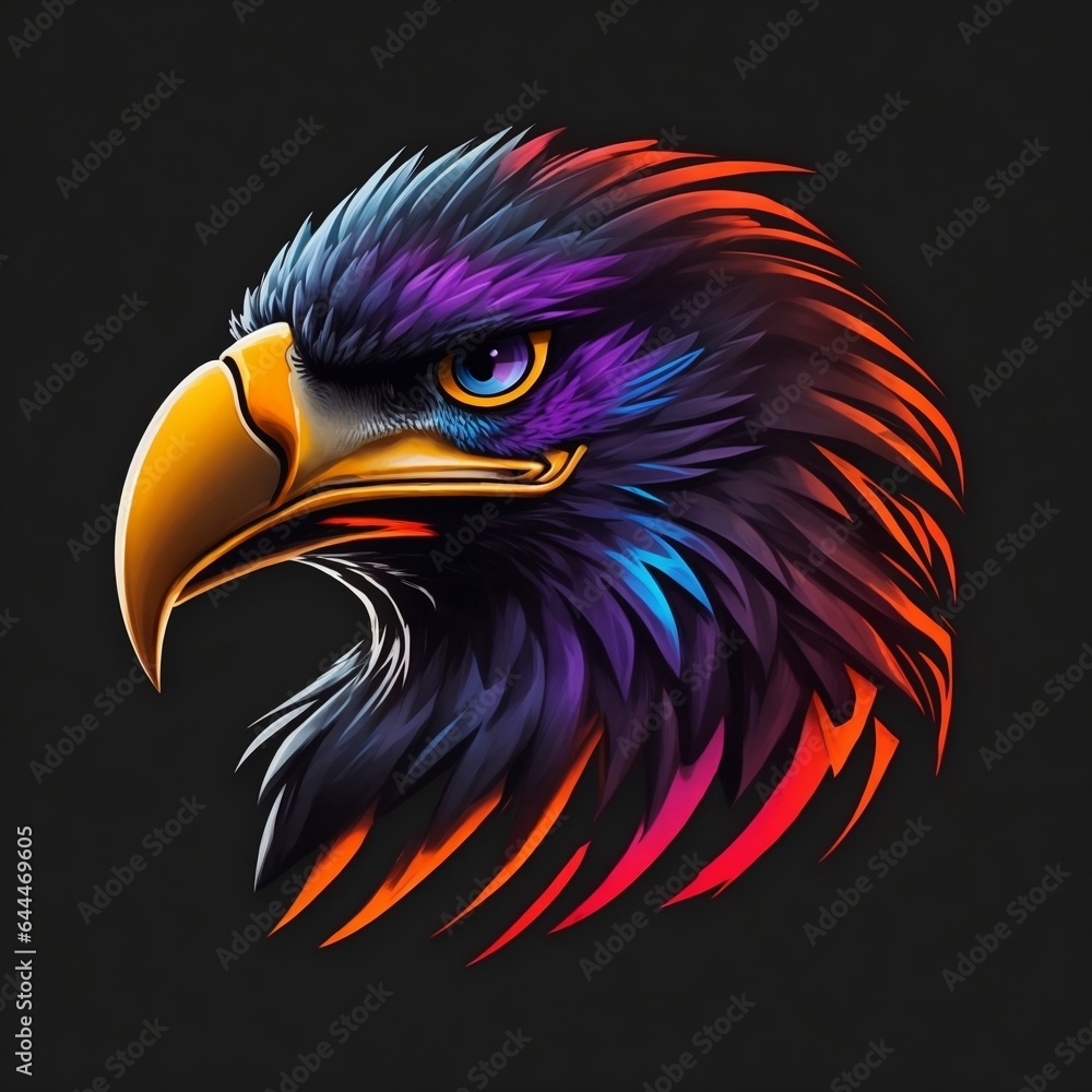 Eagle face logo on black background with vibrant colors for gaming ...